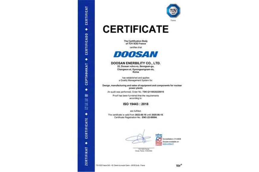 Doosan Enerbility Received EU-Accredited International Certification ...